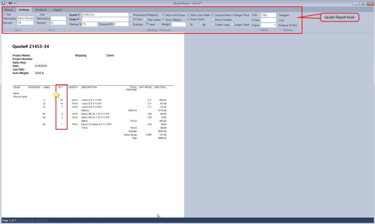Creating a Quote report for a design job